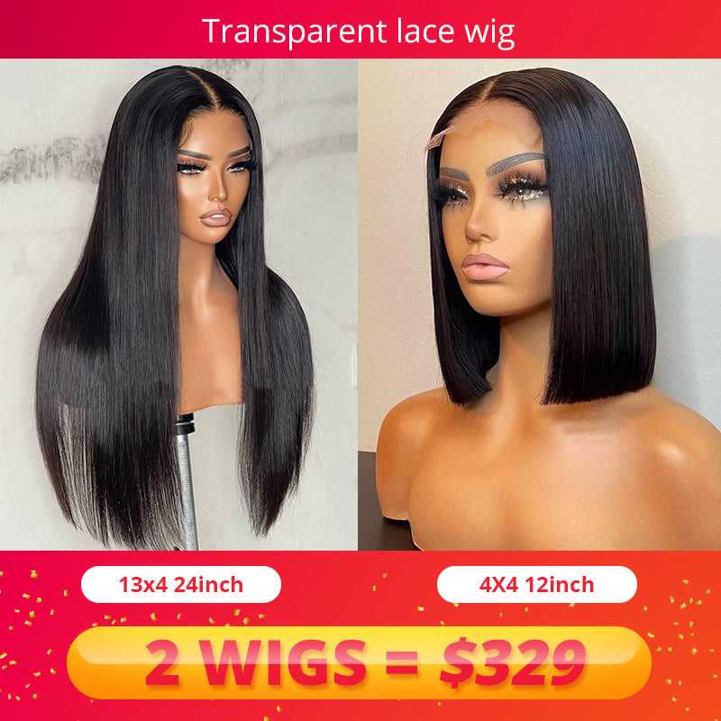 2 wig deal 13x4 transparent lace front wig + 4x4 closure wig 180% dens ...
